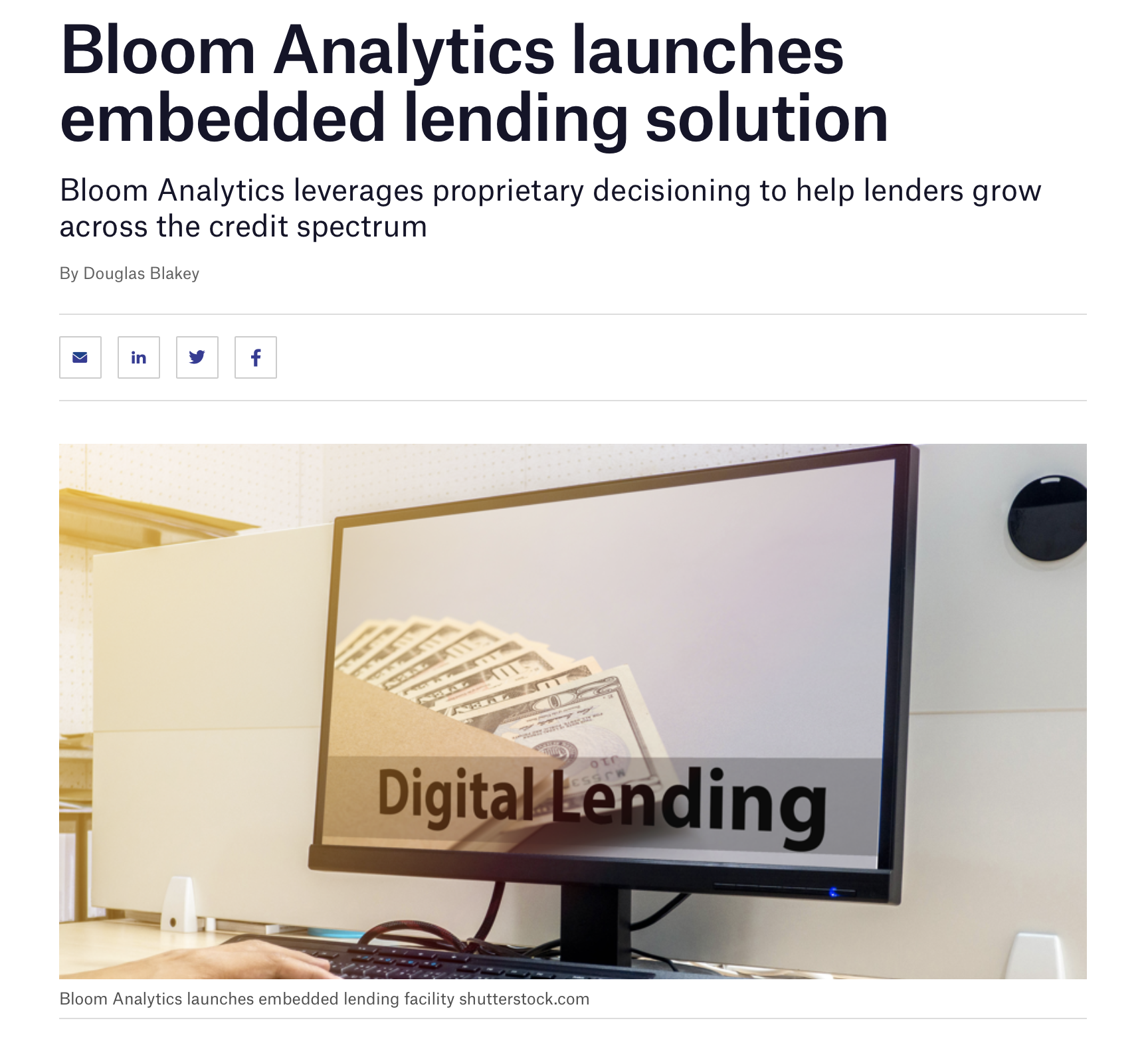 Bloom Analytics Launches Embedded Lending Solution - Bloom Analytics